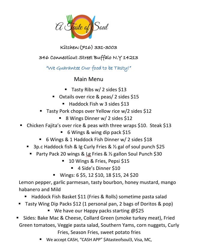 menu - a taste of soul