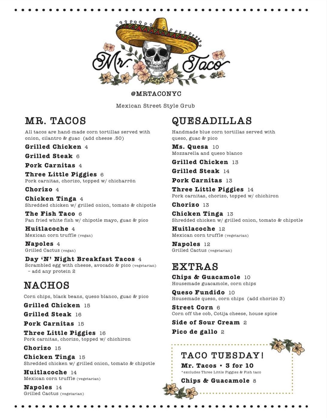 menu - Mr Taco NYC